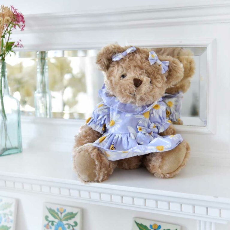 Teddy bear in a dress store
