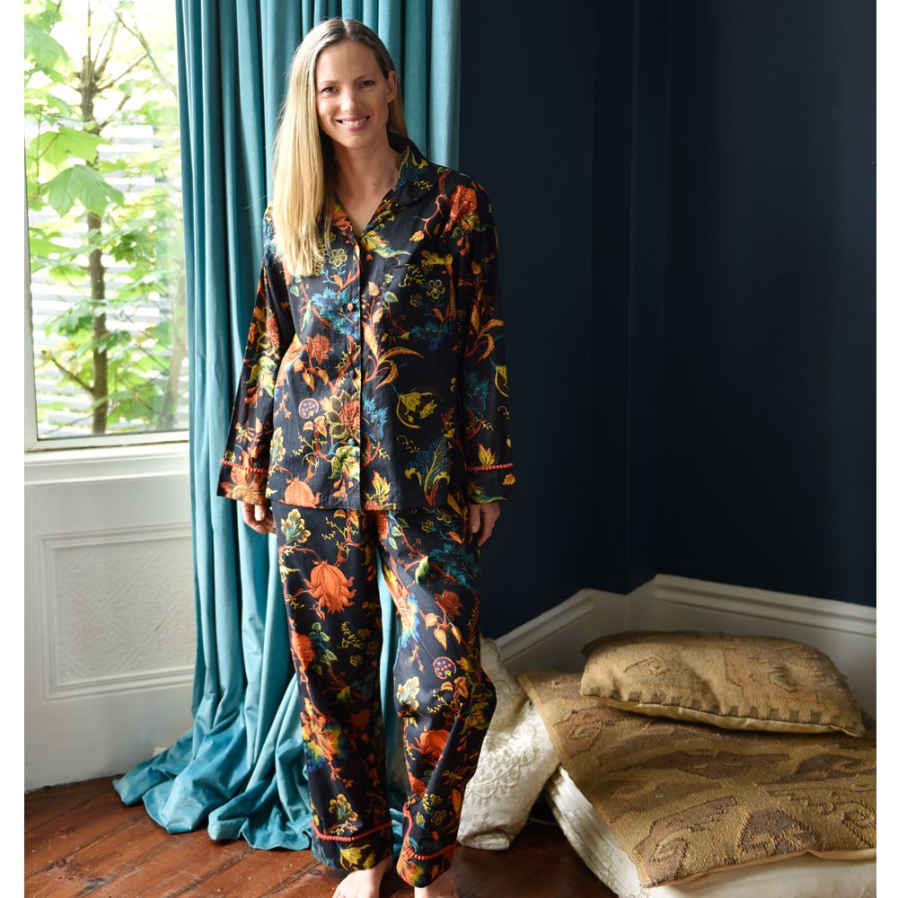 Burnt Orange Exotic Flower Print Cotton Pyjamas – bluebelleandco